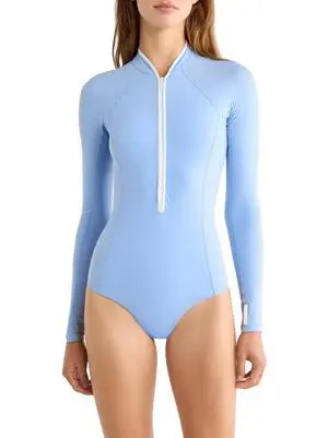 Hunza G Tyra Raglan Sleeve One-piece Rashguard Swimsuit - Cornflower