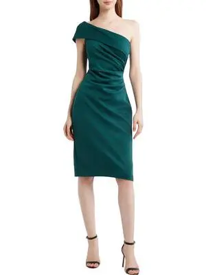 ELIZA J Eliza J One-Shoulder Ruched Satin Cocktail Dress