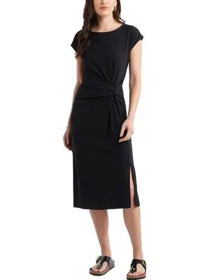 Caslon Caslon(R) Twist Cotton Blend Knit Midi Dress Black