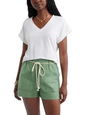 Caslon Roll Cuff V-neck T-shirt - White