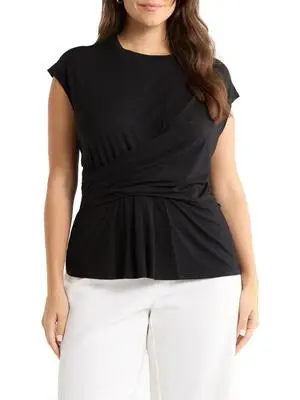 Nordstrom Cap Sleeve Drape Front Top - Black