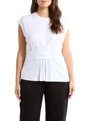 Nordstrom Cap Sleeve Drape Front Top - White