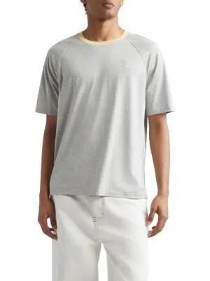 AMI Paris Ami De Coeur Embroidered Cotton Ringer T-shirt Gris Chine Clair/jaune