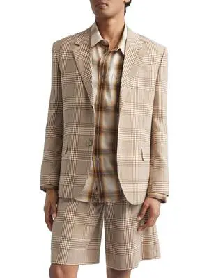 AMI Paris Prince Of Wales Plaid Virgin Wool Twill Jacket - Caramel/blanc Creme
