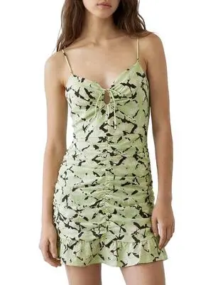 Mango Tie Dye Front Keyhole Ruched Mini Dress - Lime