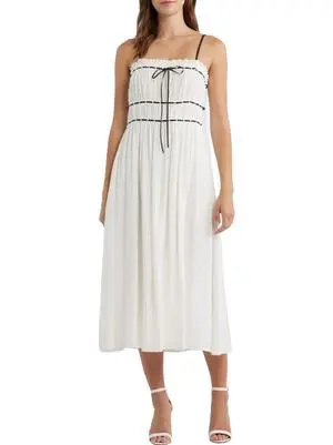 Lulus Ilse Front Tie Midi Dress - White/black