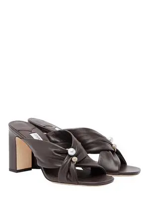 JIMMY CHOO Rafi Embellished Leather Mules - Brown