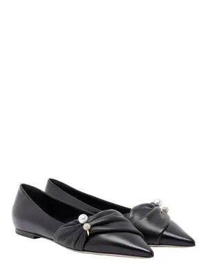 JIMMY CHOO Embellished Leather Ballet Flats - Black