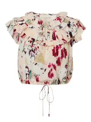 Ulla Johnson Eleonore Floral Ruffled Silk Crop Top - Pink