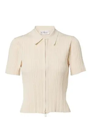 Victoria Beckham Ribbed Knit Zip-up Top - White