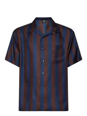 FENDI Brown And Navy Blue Pequin Silk Shirt