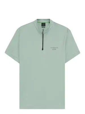 BOSS Porsche X Zipper-neck Polo Shirt In Cotton - Light Green