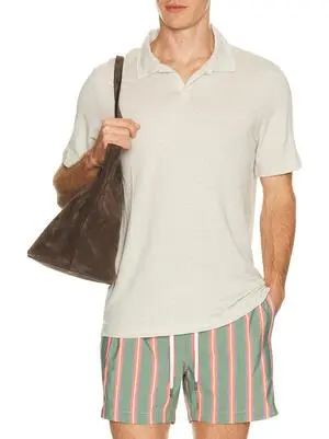 Onia Shaun Stretch Linen Polo In Cream - Bone