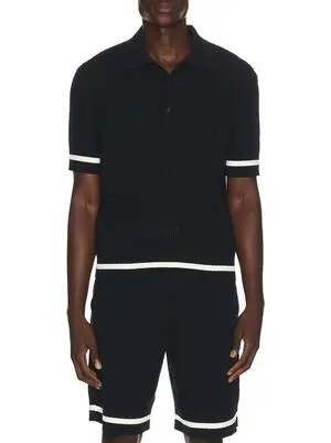 Givenchy Cotton Openwork Knit Short Sleeve Polo In Blue - Night Blue