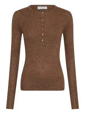 Gabriela Hearst Agnes Knit Henley In Cashmere Silk With Hemp - Chestnut