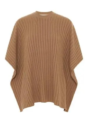 Gabriela Hearst Baron Cropped Poncho In Merino Wool Cashmere - Camel