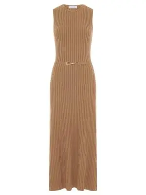Gabriela Hearst Merino Wool Cashmere Knit Midi Dress - Camel
