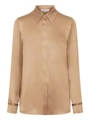 Gabriela Hearst Cruz Silk Satin Shirt - Camel