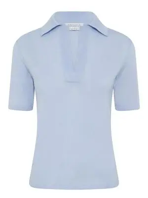 Gabriela Hearst Caius Short Sleeve Polo In Cashmere Silk - Halogen Blue