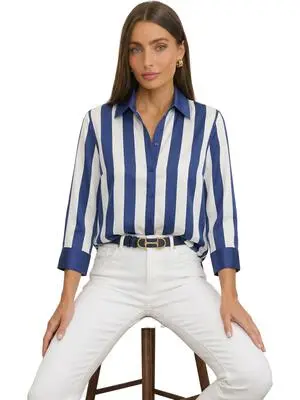 THE NOLI SHOP Sara Silk Blouse - Navy Stripe