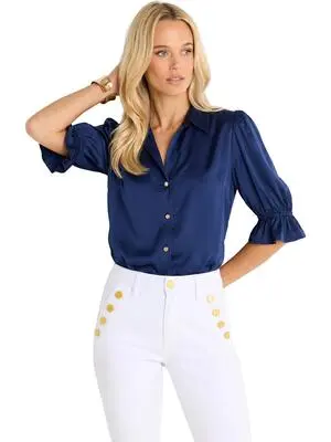 THE NOLI SHOP Cindy Ruffle Sleeve Blouse - Navy