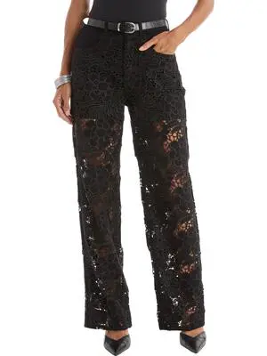THE NOLI SHOP Celeste High Rise Wide Leg Lace Jeans - Black