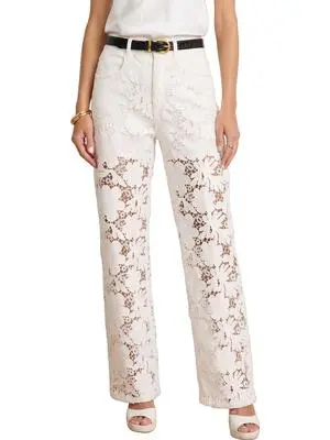THE NOLI SHOP Celeste High Rise Wide Leg Lace Jean - White