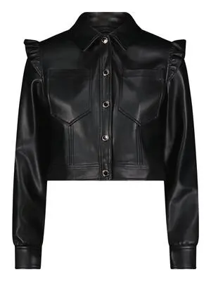 THE NOLI SHOP Chantal Ruffle Sleeve Faux Leather Jacket - Black