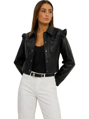 THE NOLI SHOP The Noli Shop Chantal Ruffle Sleeve Faux Leather Jacket Black