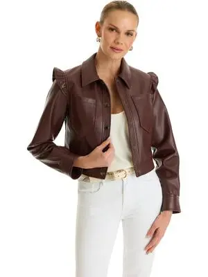 THE NOLI SHOP Chantal Ruffle Sleeve Faux Leather Jacket - Espresso