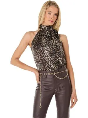 THE NOLI SHOP The Noli Shop Rina Tie Neck Sleeveless Blouse Leopard
