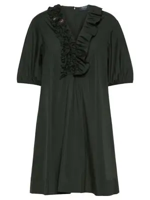 Max Mara Cotton Poplin Short Dress With Ruffles - Green