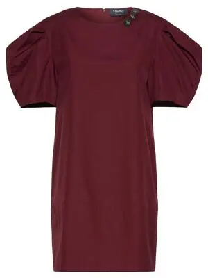Max Mara Cotton Poplin Short Dress With Embellished Neckline - Ruby