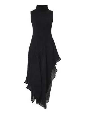 METAMORPHOZA Sleeveless Tunic With High Neck And Asymmetrical Pleated Chiffon Layer - Black