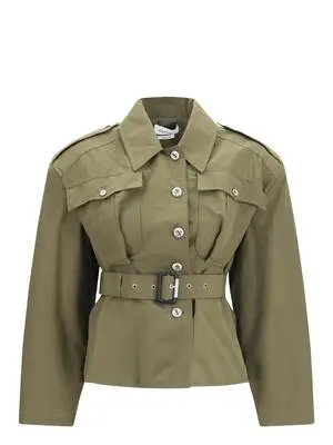 Alexander McQueen Alexander McQueen Cropped Belted High-Neck Jacket Green