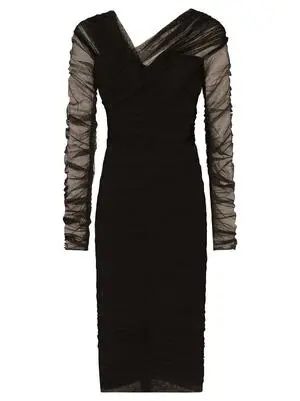 Dolce & Gabbana Draped Cotton Tulle Midi Dress - Black