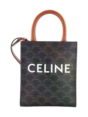 Celine Vertical Cabas Tote Triomphe Coated Canvas Mini Satchel - Brown
