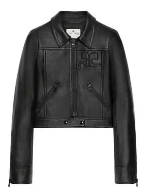 COURREGES Leather Logo Detail Jacket - Black