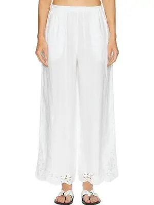 Lunya Linen Embroidered Eyelet Pant - Sincere White