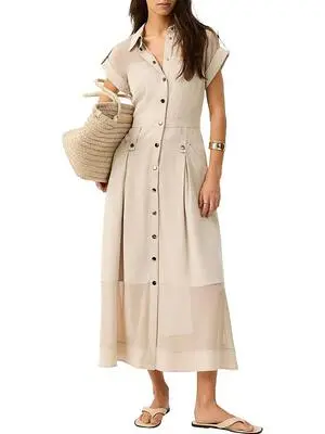 Mint Velvet Utility Midi Dress With Sheer Panelling - Camel