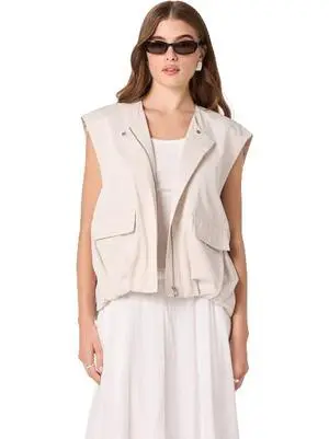 Astr The Label Radley Oversized Cargo Zip Vest - Bone