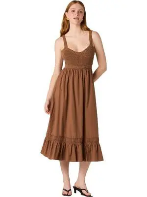 Astr The Label Jacquelin Crochet Open Back Midi Dress - Camel