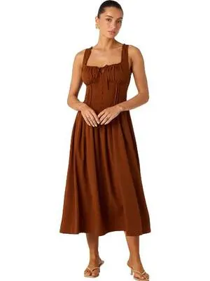 Astr The Label Sahana Crochet Trim Milkmaid Midi Dress - Cinnamon