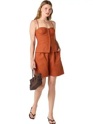 Astr The Label Linen Pleated Shorts - Rust