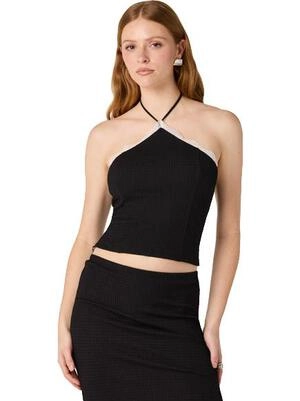 Astr The Label Milana Lace Trim Halter Top - Black