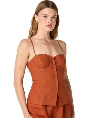 Astr The Label Koda Linen Bustier Crop Top - Rust