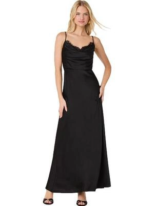 Astr The Label ASTR The Label Annette Cowl Neck Lace Trim Maxi Dress Black