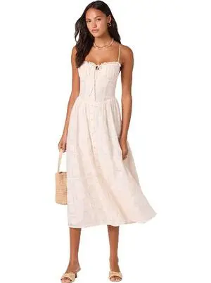 Astr The Label Aubrey Eyelet Embroidered Sweetheart Midi Dress - Blush