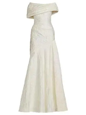 Tadashi Shoji Jacquard Off-shoulder Maxi Dress - Neutrals