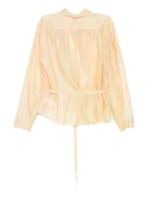 LOW CLASSIC Shirred-back Belted Blouse - Neutrals
